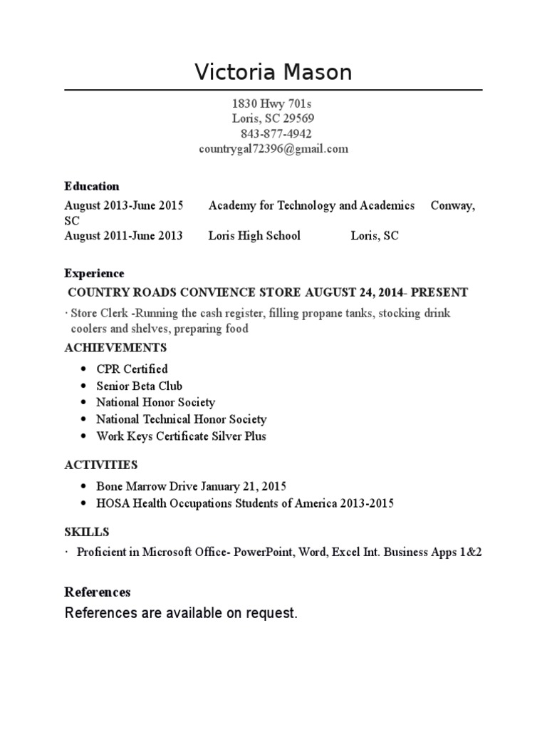 Victoria Mason's Resume and Experience | PDF