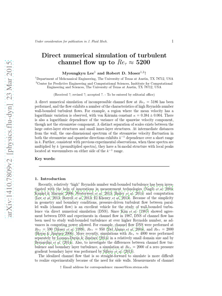 Direct numerical simulation of turbulent channel flow up to Re τ ≈ 5200 | PDF | Turbulence ...