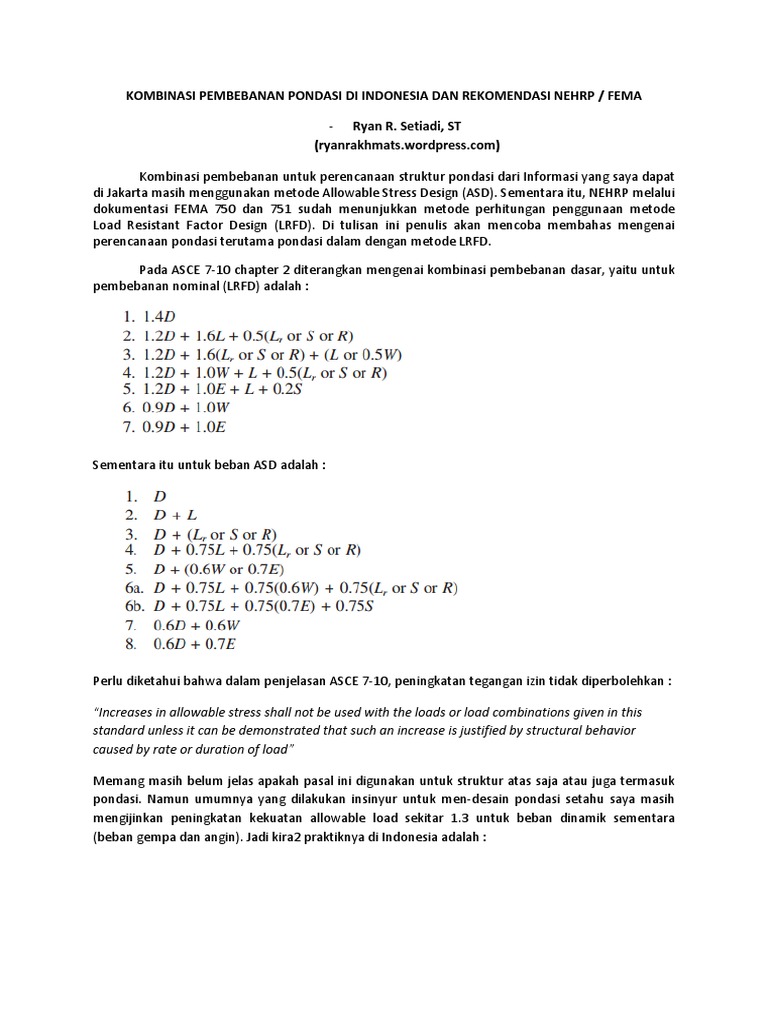 Kombinasi Pembebanan Pondasi Sesuai Rekomendasi Nehrp | PDF | Sains & Matematika