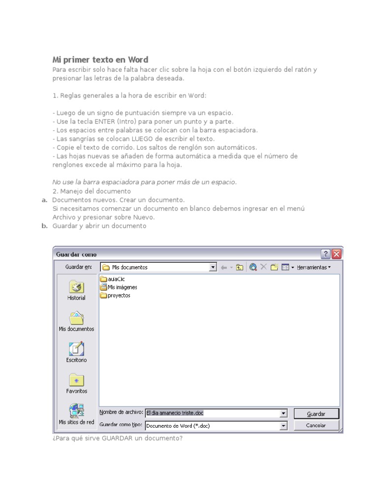 mi primer texto en word | Ventana (informática) | Point and Click