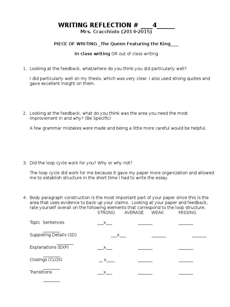 Writing Reflection on Essay Structure | PDF | Business