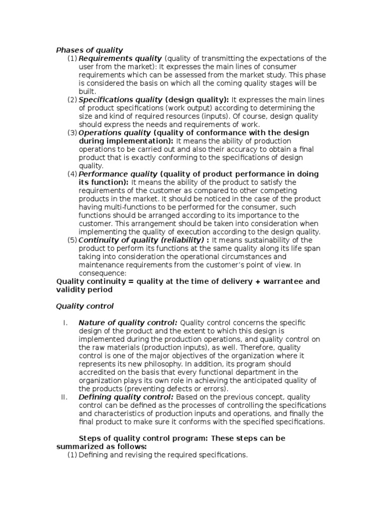 Phases of Quality | PDF | Specification (Technical Standard) | Quality (Business)