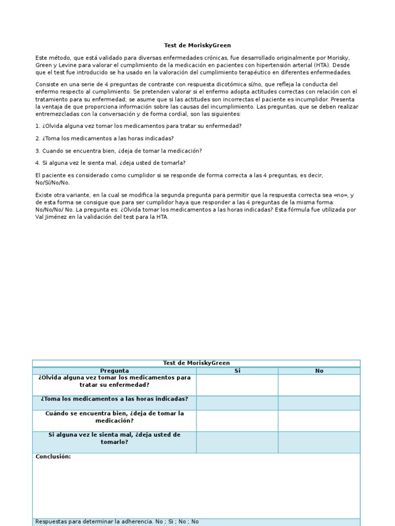 Test de MoriskyGreen | PDF