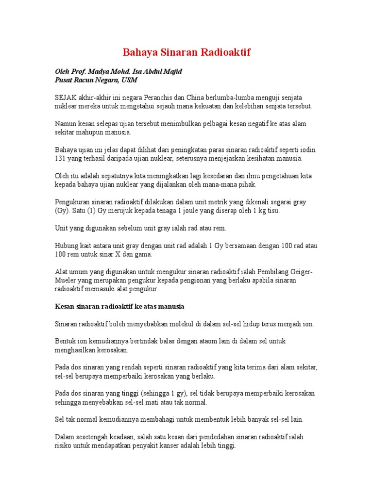 Bahaya Sinaran Radioaktif | PDF