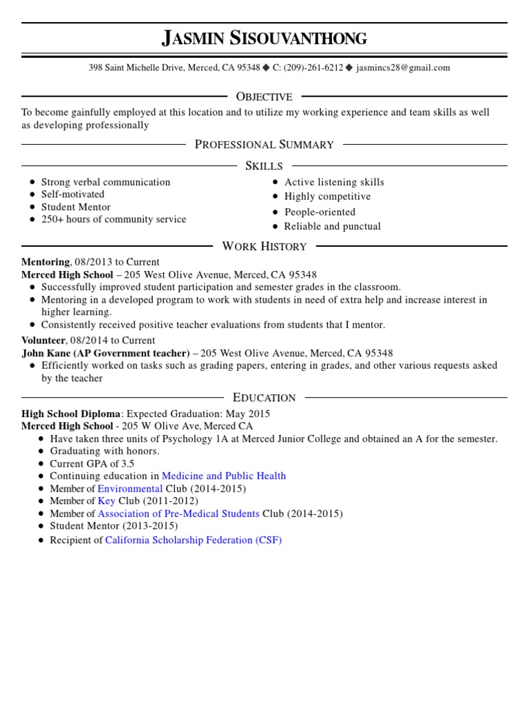 Jasmin Sisouvanthong Resume 1 | PDF