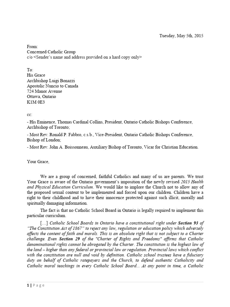 Letter To His Grace Luigi Bonazzi | PDF | Catholic Church | Birth Control