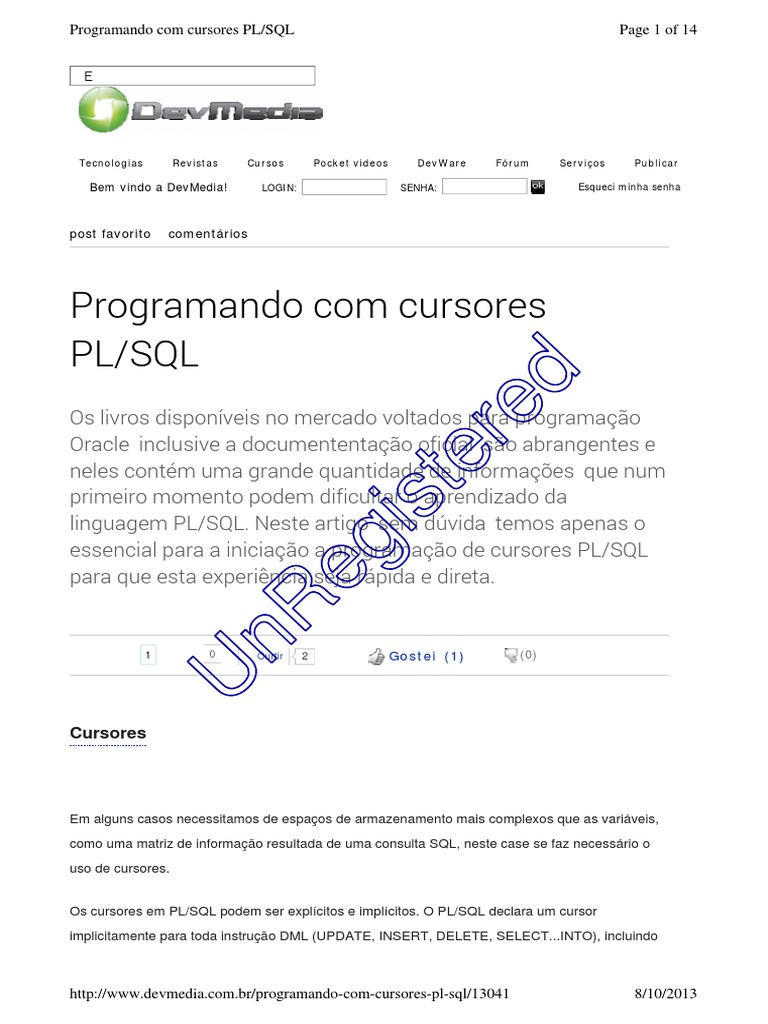 Cursor Com Parametro No Oracle | PDF | PL/SQL | SQL