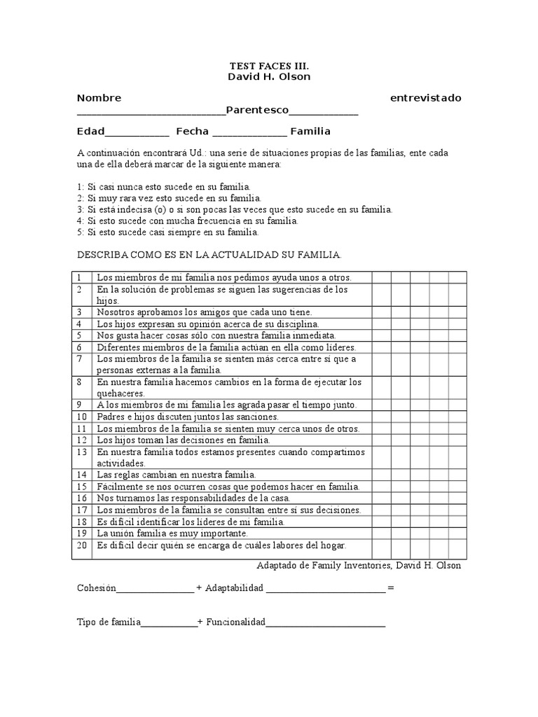Evaluación del Test FACES III | PDF | Toma de decisiones | Liderazgo