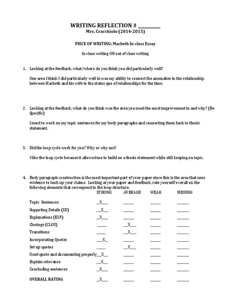 Student Writing Self-Reflection | PDF | Computers