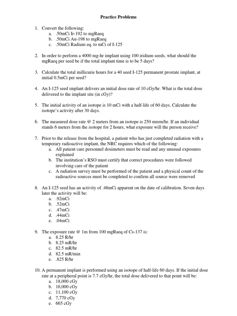 Radioactive Isotope Practice Problems | PDF | Radioactive Decay | Gamma Ray