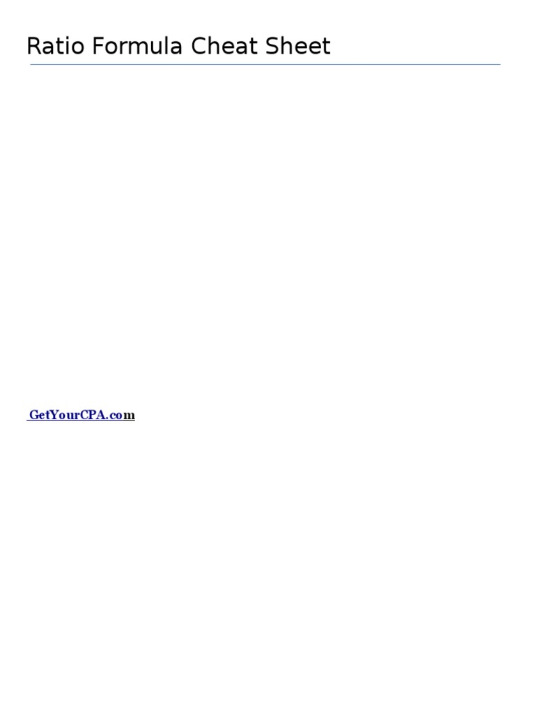 Ratio Formula Cheat Sheet | PDF | Market Liquidity | Stocks