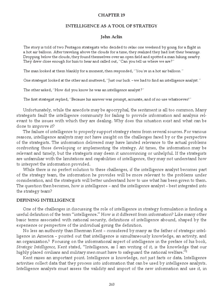 Intelligence As A Tool of Strategy | PDF | Intelligence Analysis ...