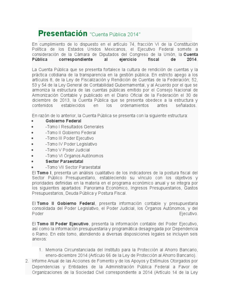 Cuenta Publica 2014 | PDF | Federación | Contabilidad