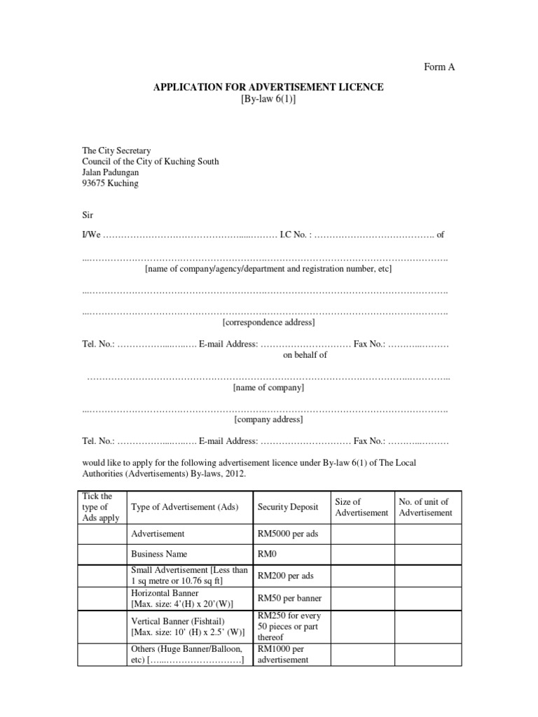 Application for Advertisement Licence | Advertising | Government