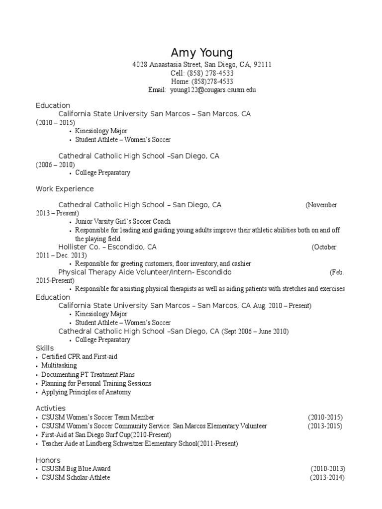 Kinesiology Graduate & Soccer Coach Resume | PDF
