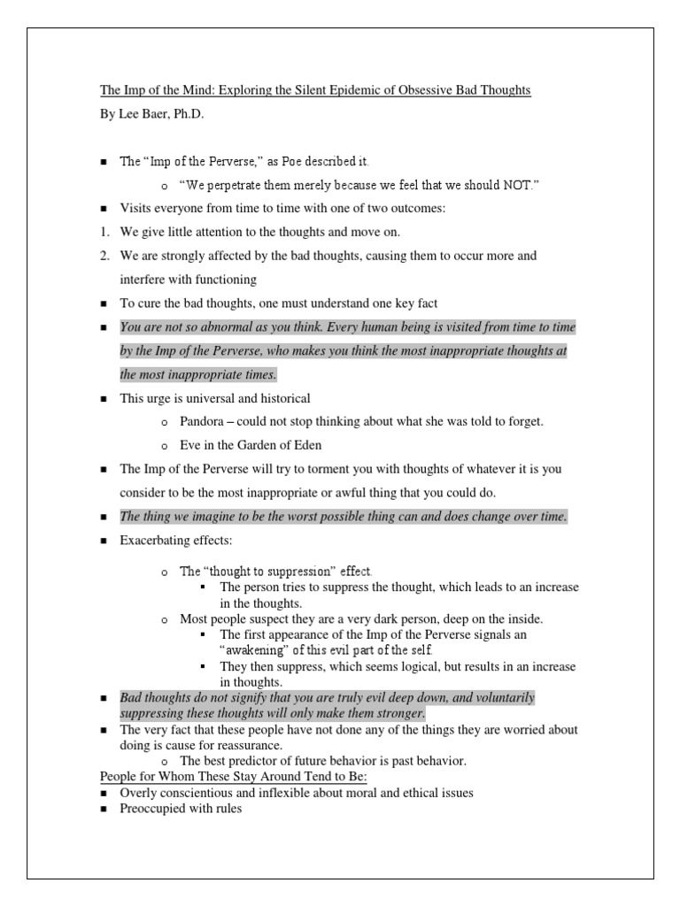 The Imp of The Mind - Obsessions and Compulsions | PDF | Obsessive ...