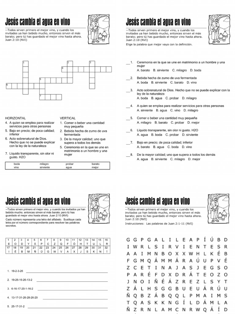 Jesus Cambia El Agua en Vino Hojas Ejercicios | PDF