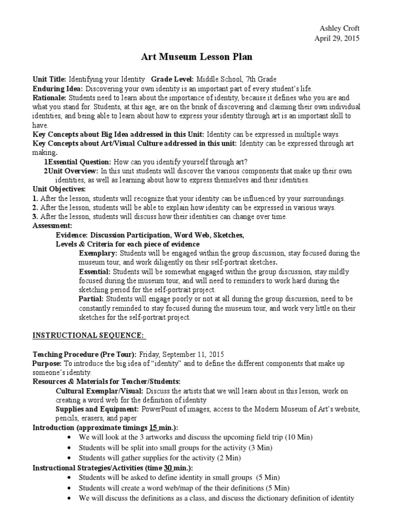 Identity Lesson Plan | PDF | Identity (Social Science) | Museum