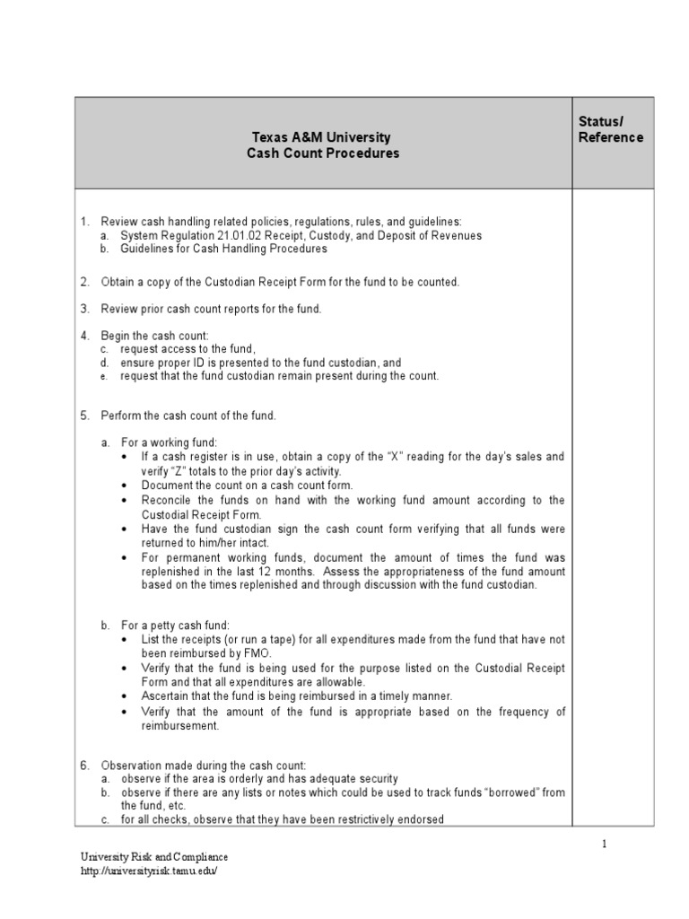 Cash Counts Procedures | PDF | Cheque | Government