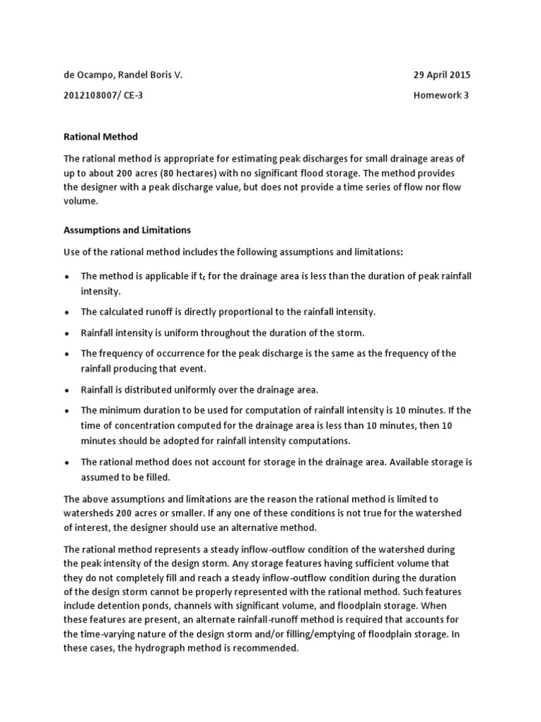 Rational Method PDF | PDF | Drainage Basin | Surface Runoff