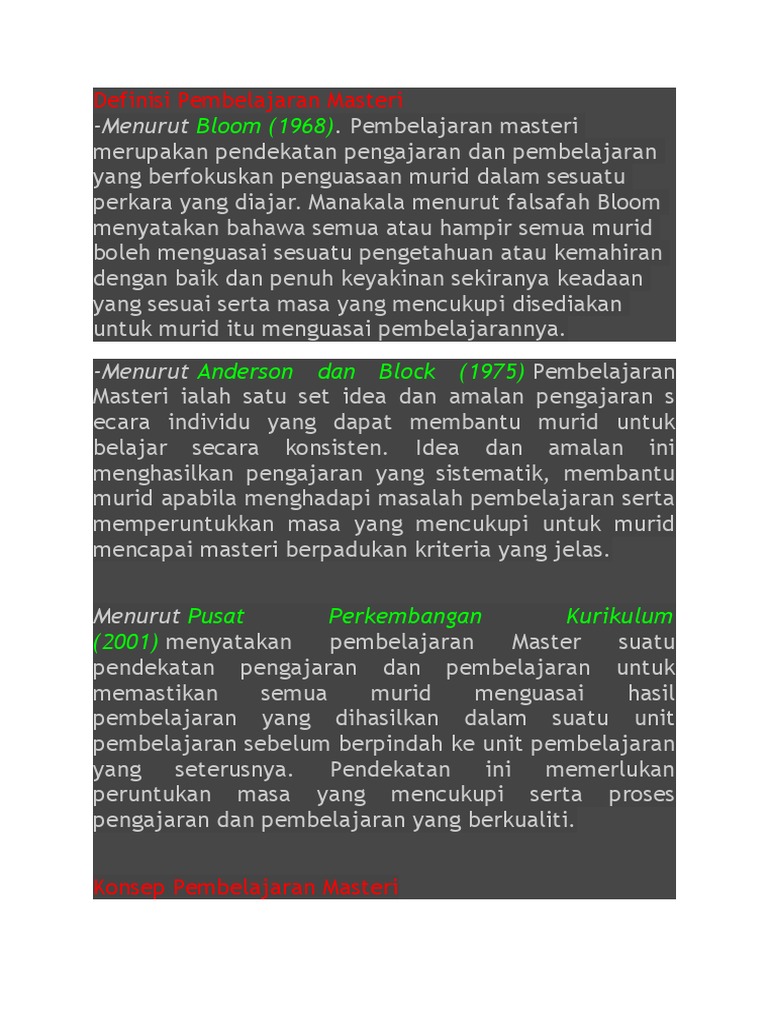 Definisi Pembelajaran Masteri | PDF