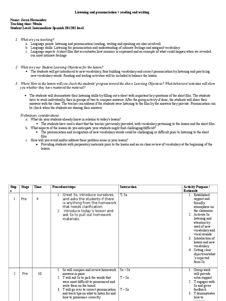 Hernanadez Spanish Lesson Plan | PDF | Vocabulary | Lesson Plan