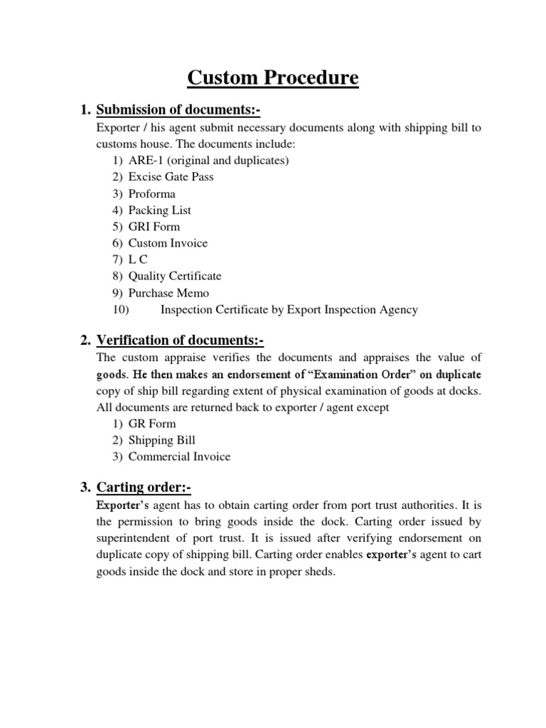 Custom Procedure | Download Free PDF | Bill Of Lading | Invoice