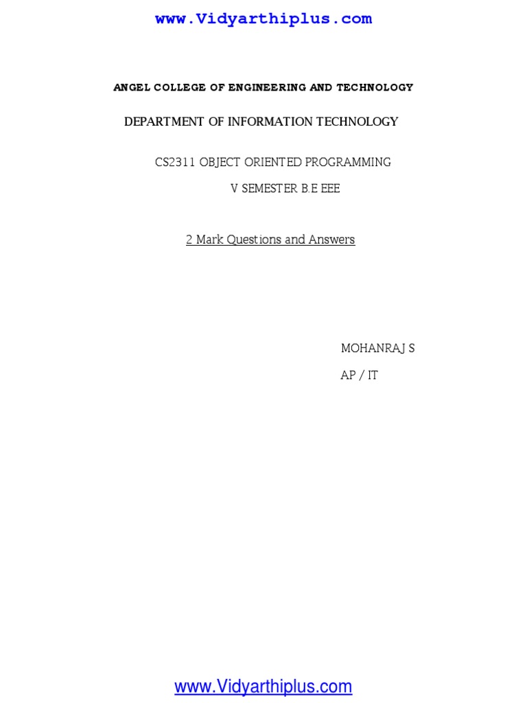 Oops 2 Marks Official Pdf Inheritance Object Oriented Programming Class Computer