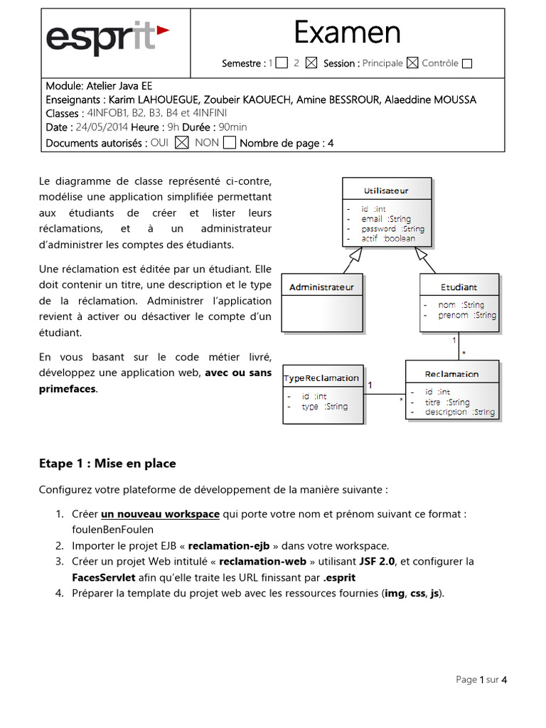 Examen Atelier Java EE - 2013-2014 | Application | Internet