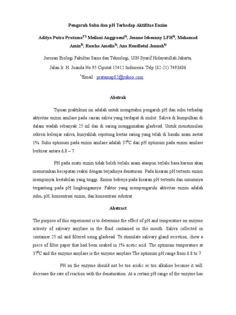 Pengaruh Suhu Dan PH Terhadap Aktifitas Enzim | PDF