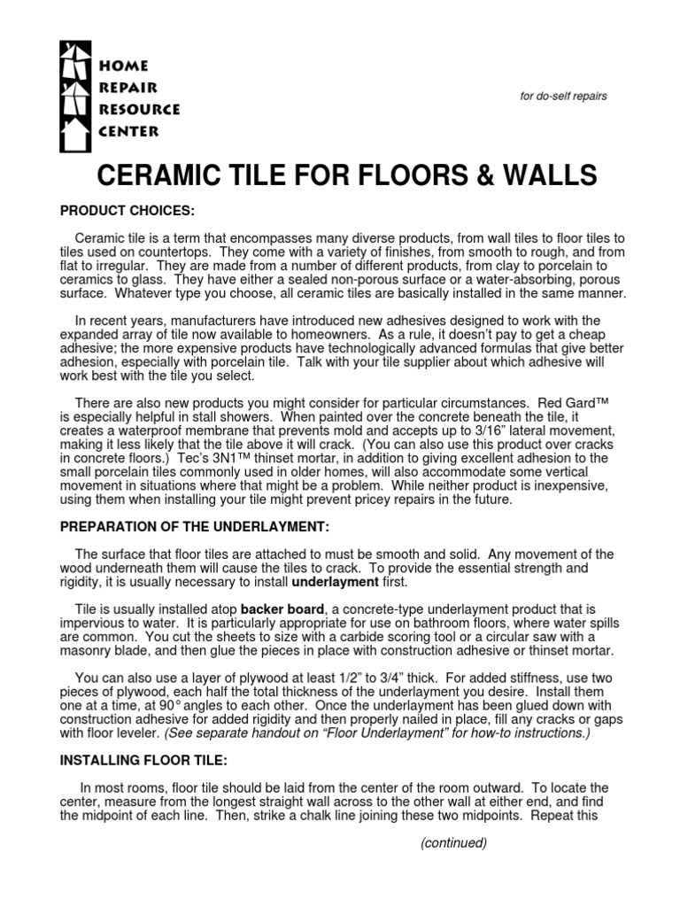 Ceramic Tile Installation Guide | PDF | Tile | Adhesive