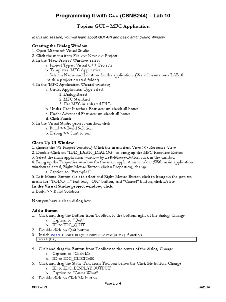 CSNB244 - Lab 10 - MFC Application | PDF | Microsoft Visual Studio ...