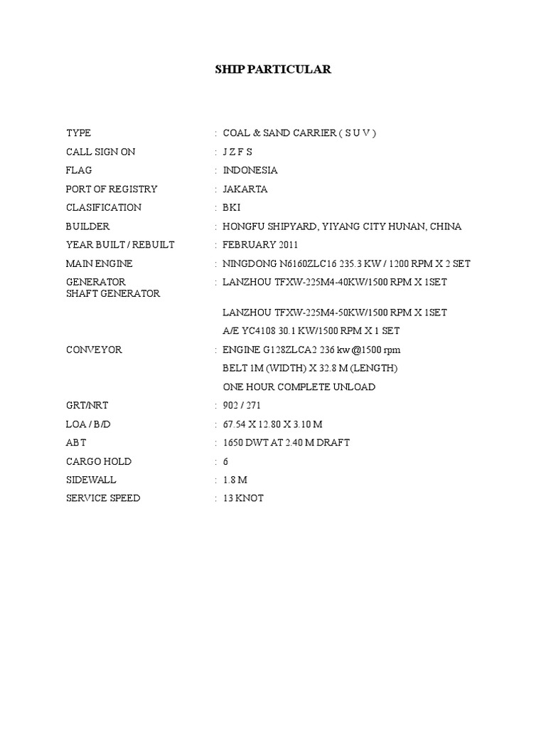 Ship Particular | PDF