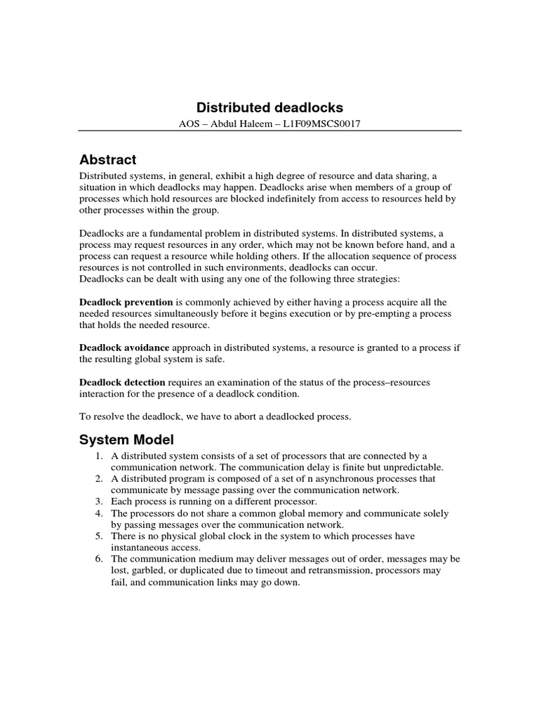 Distributed System Deadlock Guide | PDF | Distributed Computing ...