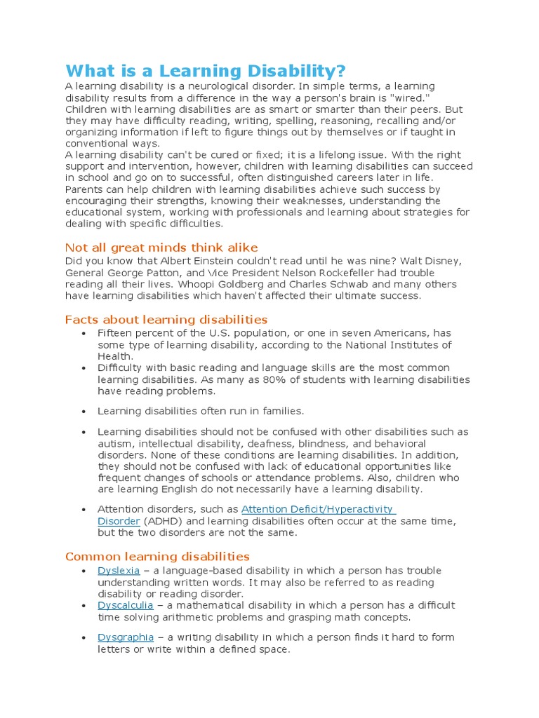 What Is A Learning Disability | PDF | Learning Disability | Reading ...