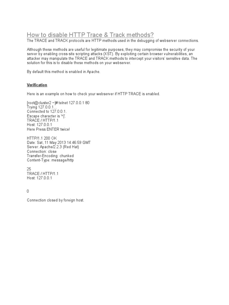 How To Disable HTTP Trace | PDF | Hypertext Transfer Protocol | Web Server