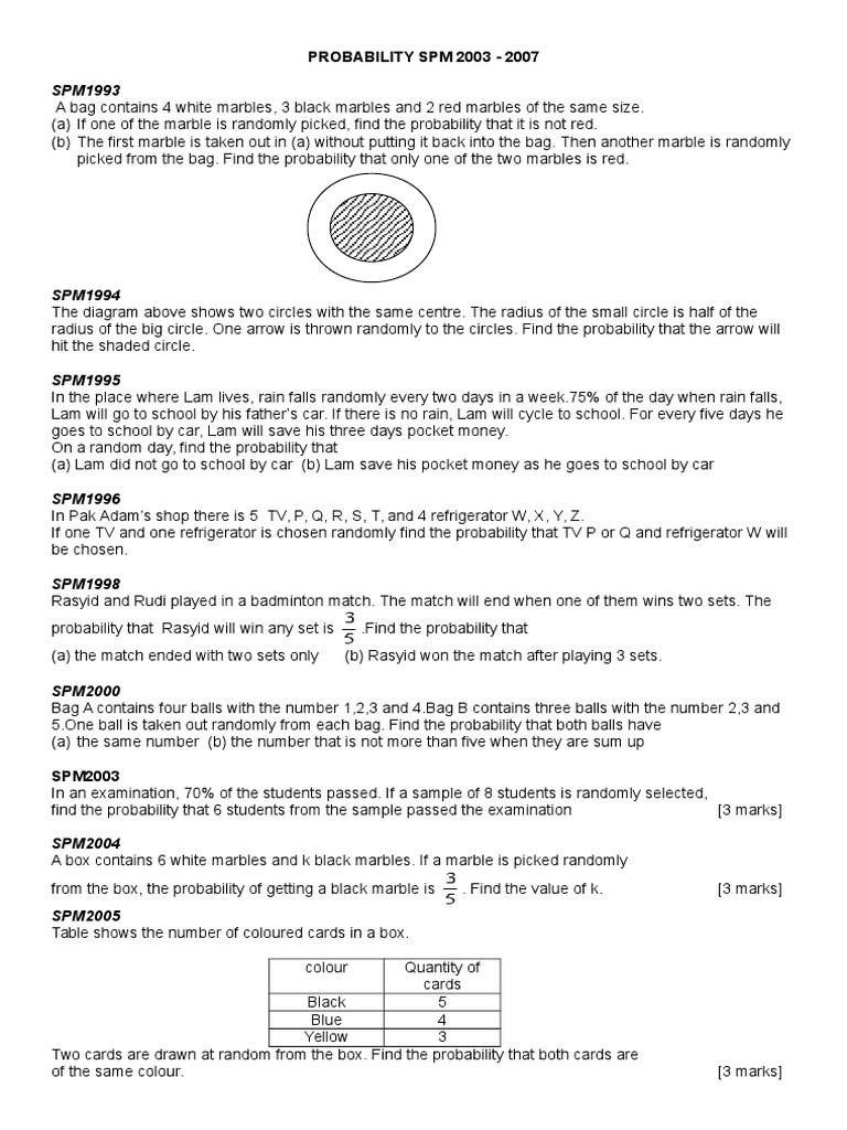 Probability SPM 1993 - 2007 | Download Free PDF | Probability ...