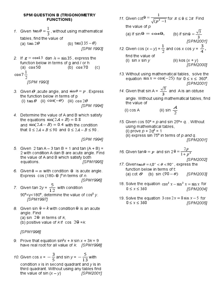 Trigonometry Function SPM A