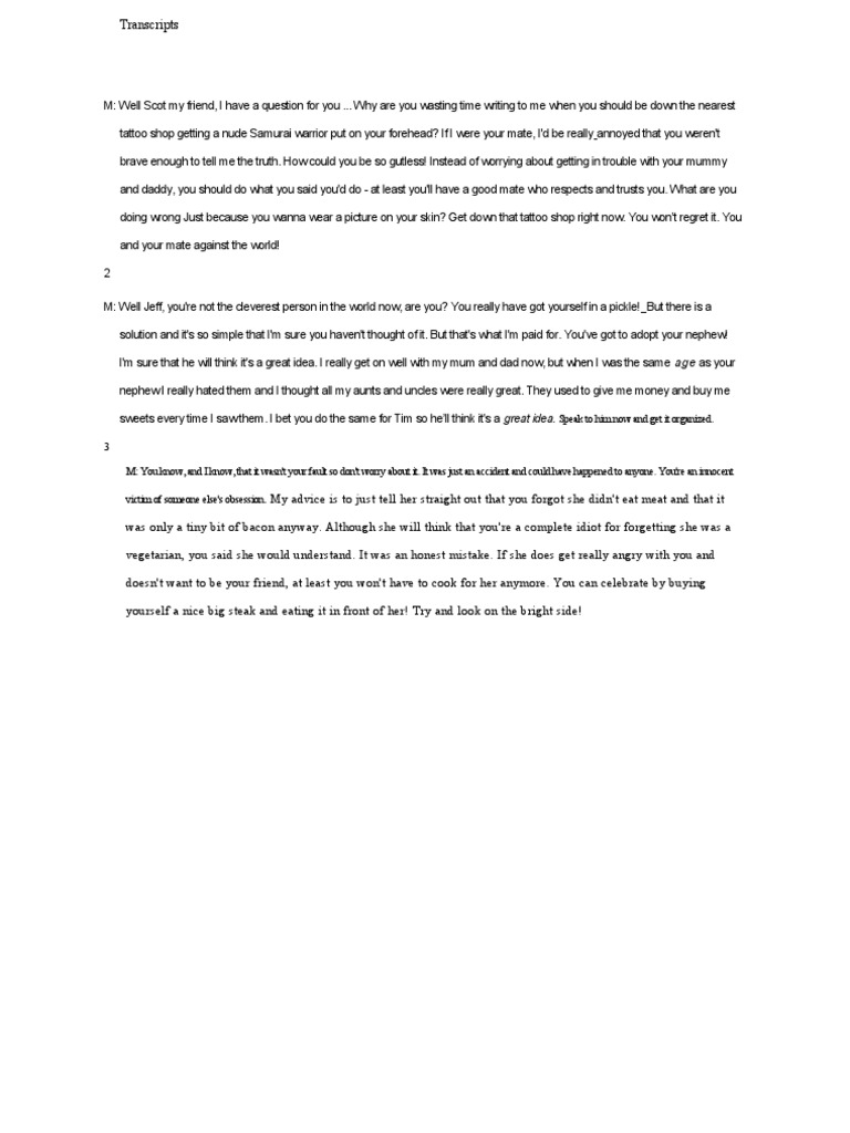 Transcript - Agony Aunt | PDF