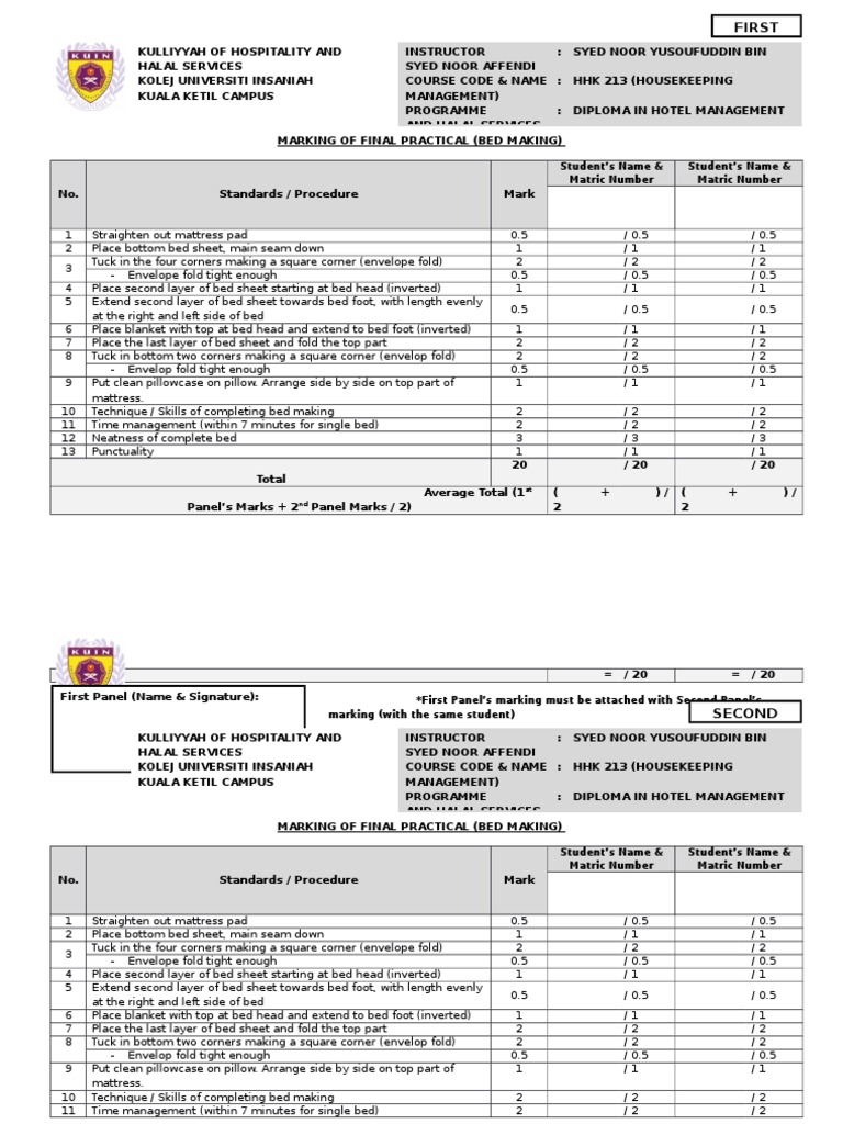 Bed Marking Marking Scheme | PDF | Bed | Bedding