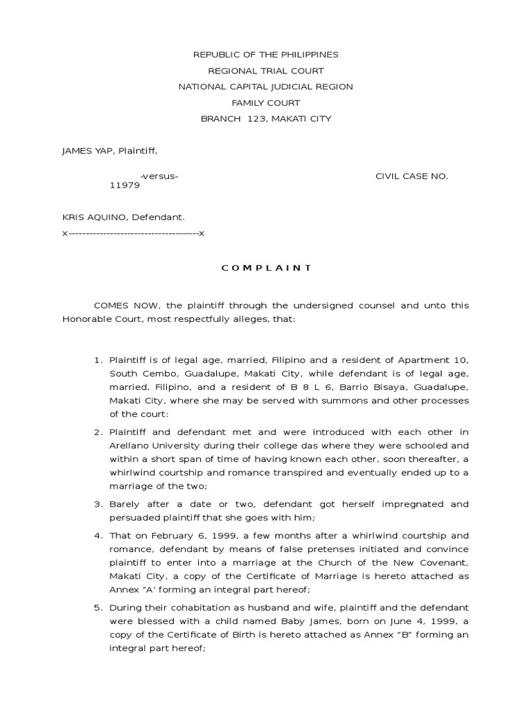 Petition For Annulment of Marriage | Marriage | Complaint