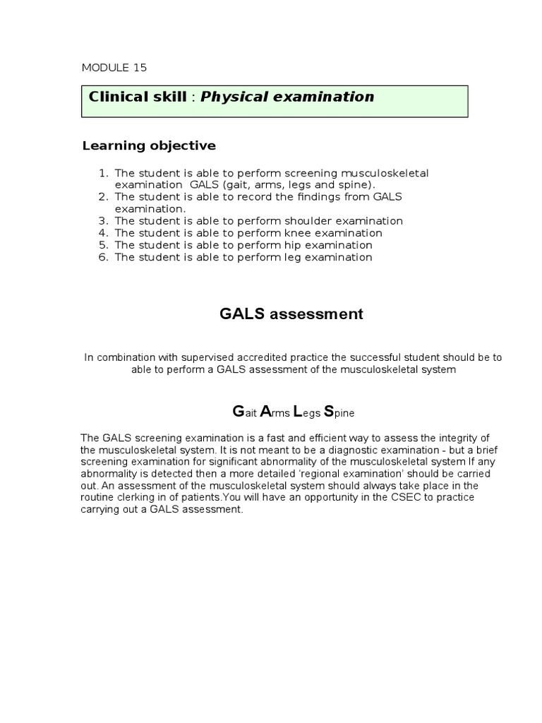 GALS assessment.doc | Shoulder | Anatomical Terms Of Motion