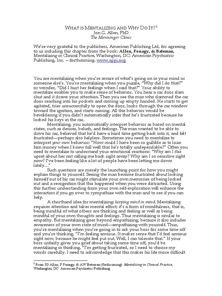 Understanding Mentalizing: A Guide | PDF | Emotions | Mind