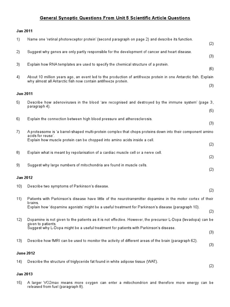 Synoptic Revision - Unit 5 | PDF | Genetics | Gene