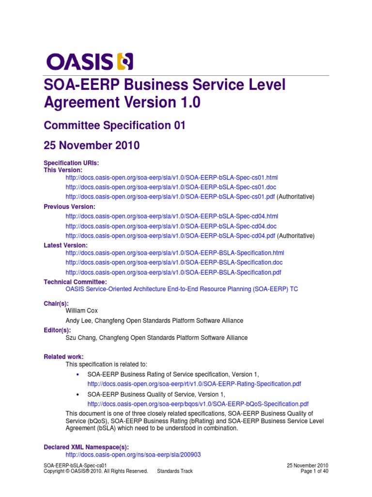 SOA EERP BSLA Specification | PDF | Uniform Resource Identifier | Soap