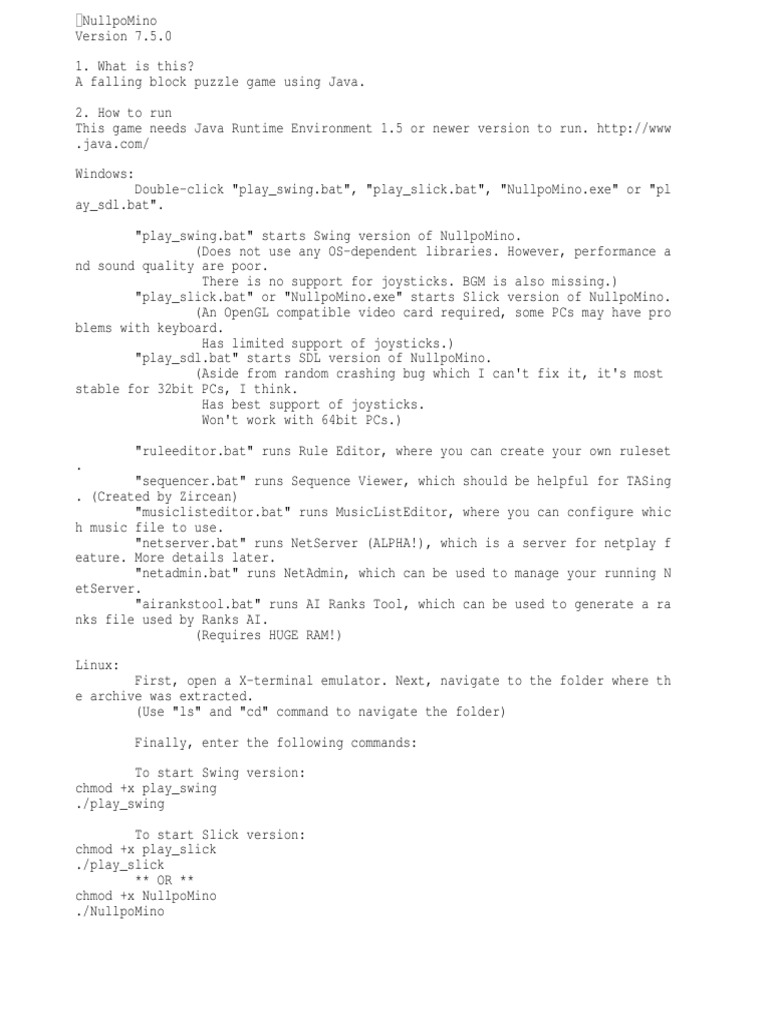 Nullpomino Readme 188223 | PDF | Double Click | Command Line Interface