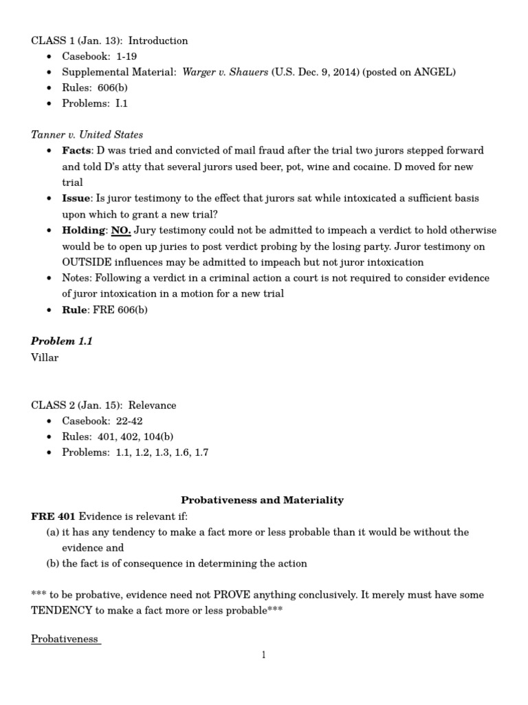 Evidence Outline | Witness Impeachment | Evidence (Law)