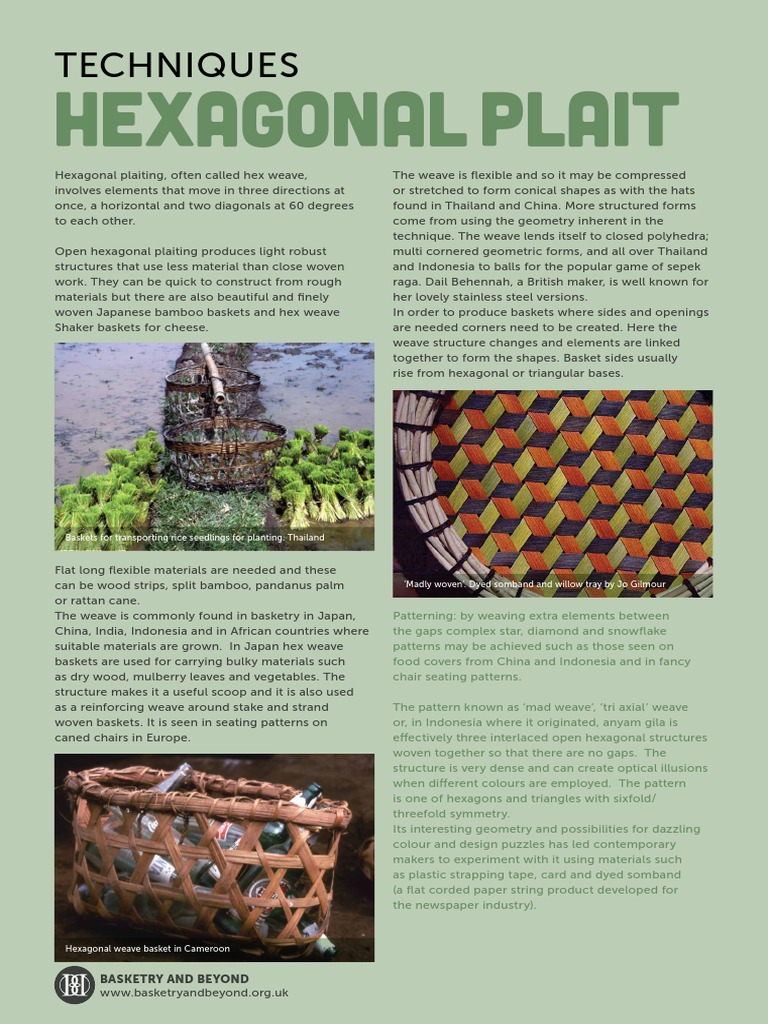 Hexagonal Plaiting Techniques in Basketry | PDF | Basket Weaving | Weaving