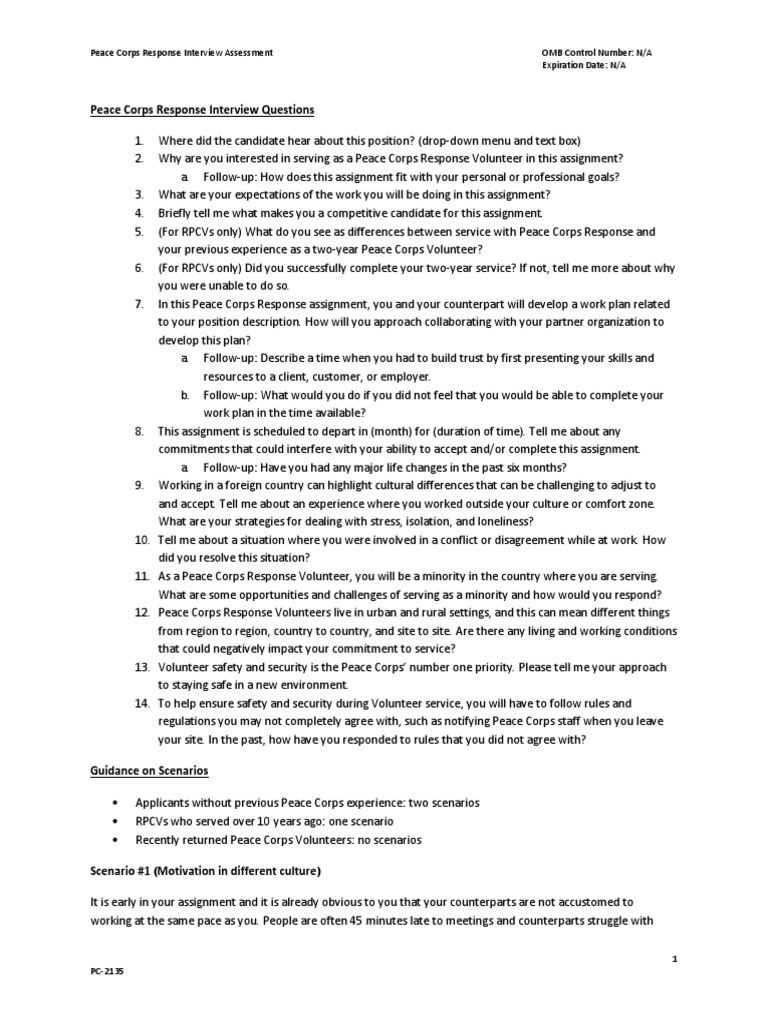 Peace Corps Response Interview Guide | PDF | Peace Corps | Volunteering