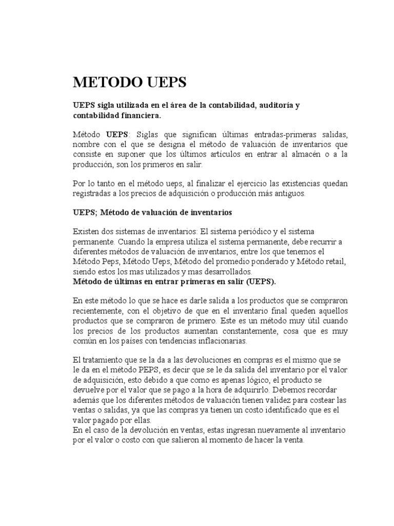 Metodo Ueps | PDF | Inventario | Valoración empresarial